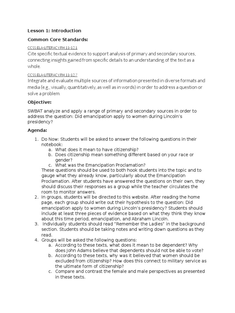 Lesson 1: Introduction Common Core Standards:: CCSS - ELA-LITERACY - RH ...