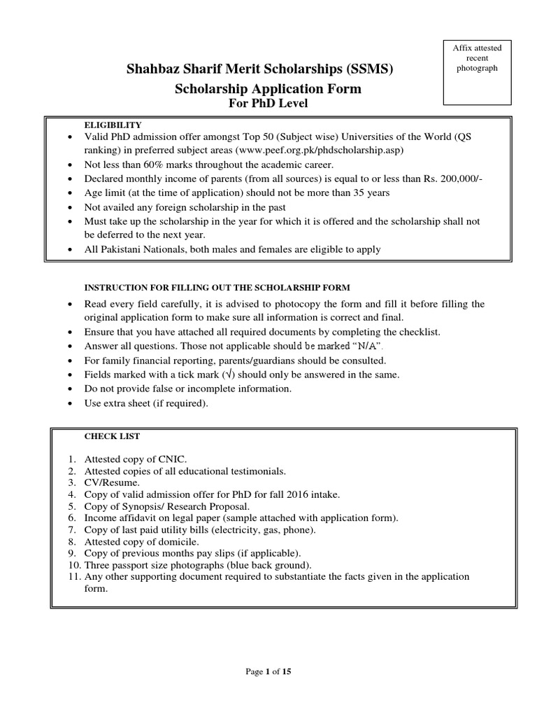 SSMS PHD Applicaiton Form | PDF