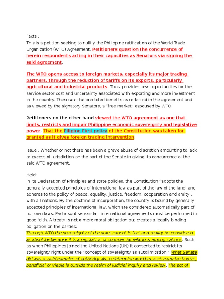 Tanada vs. Angara (Digest) | PDF | World Trade Organization | Sovereignty
