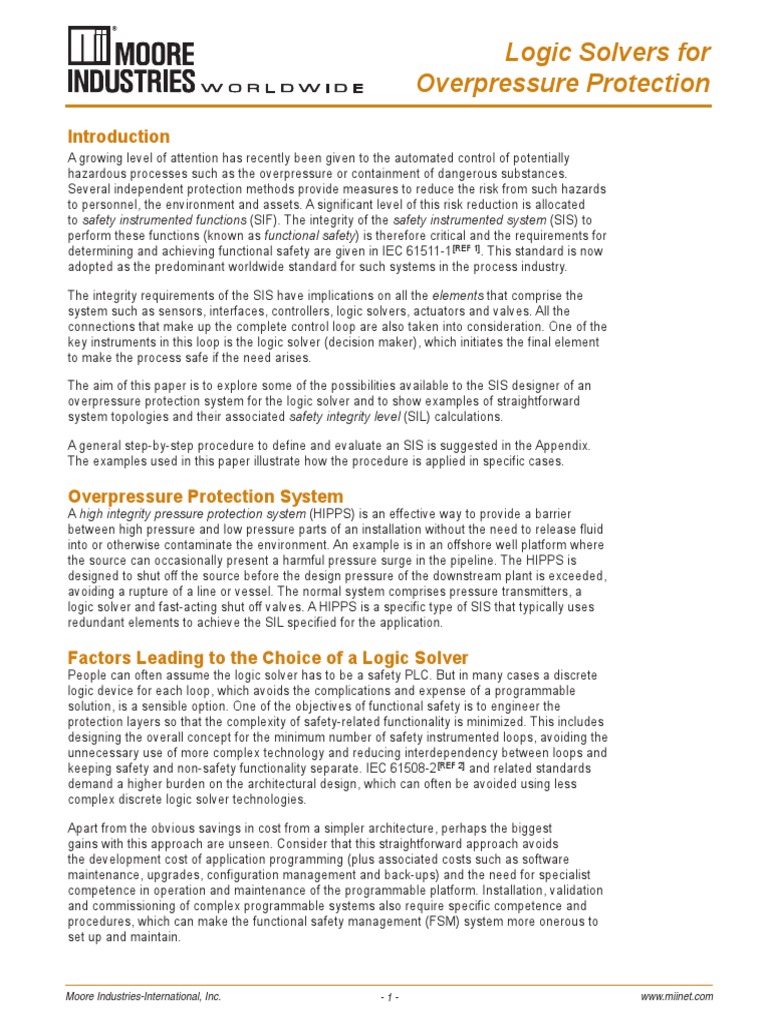 Logic Solver For Overpressure Protection White Paper Moore Industries ...