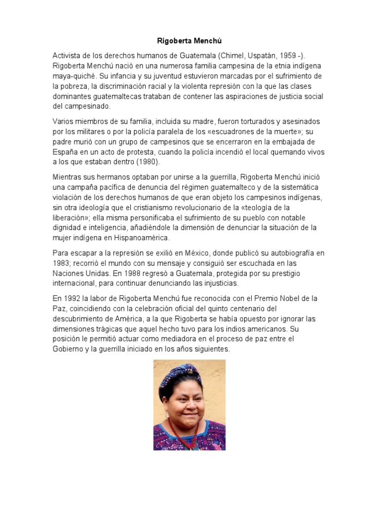 Rigoberta Menchú | PDF | Política (general) | comportamiento abusivo
