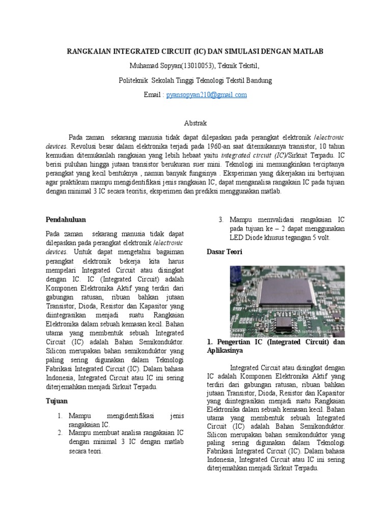 Rangkaian Integrated Circuit (Ic) Dan Simulasi Dengan Matlab | PDF ...