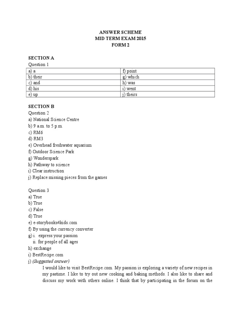 Mid Term Exam 2015 Answer Key | PDF | Teaching Methods & Materials