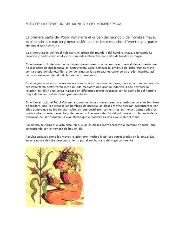 Mito Maya de Creación del Hombre y Mundo | PDF | Civilización maya ...
