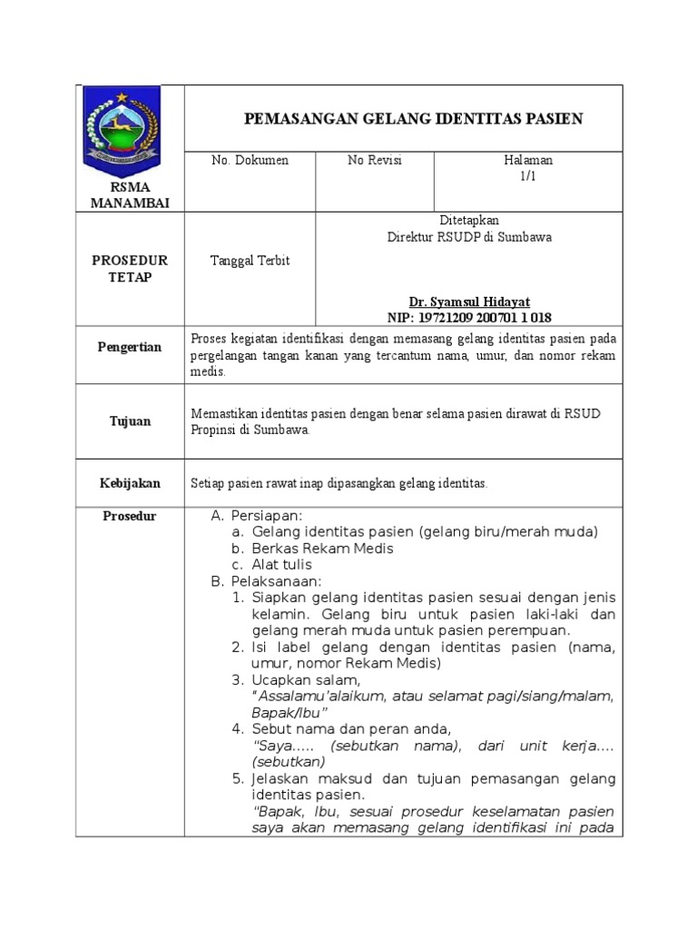 Pemasangan Gelang Identitas Pasien | PDF
