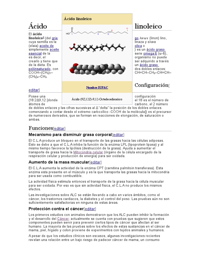 Ácido Linoleico | PDF | Ácido Graso Omega 3 | Compuestos orgánicos