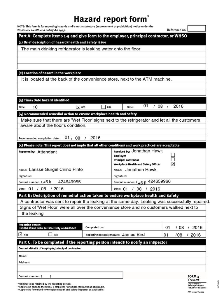 Hazard Report Form EDITADO | PDF | Occupational Safety And Health ...