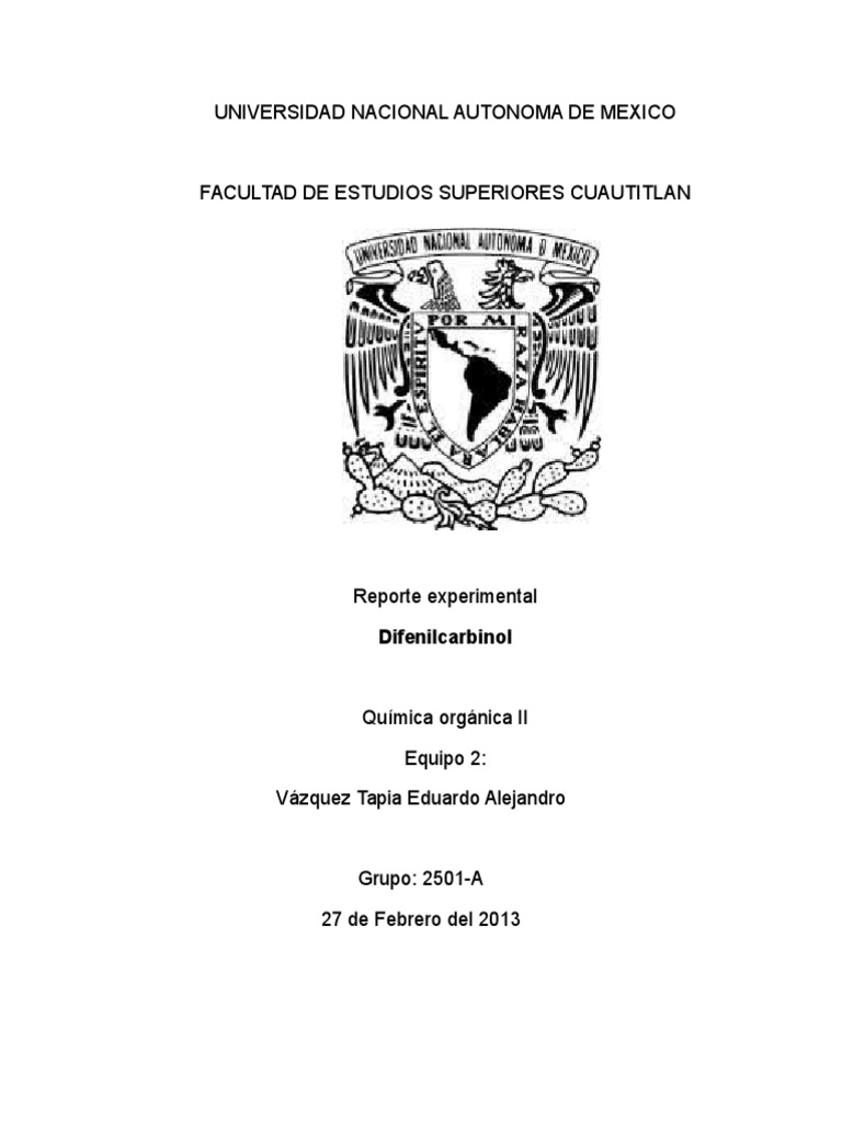 Reporte 1 Difenil Carbinol | PDF