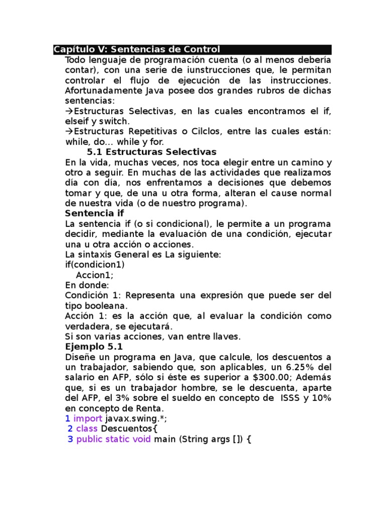 Sentencias de Control | Descargar gratis PDF | Flujo de control | Java (lenguaje de programación)