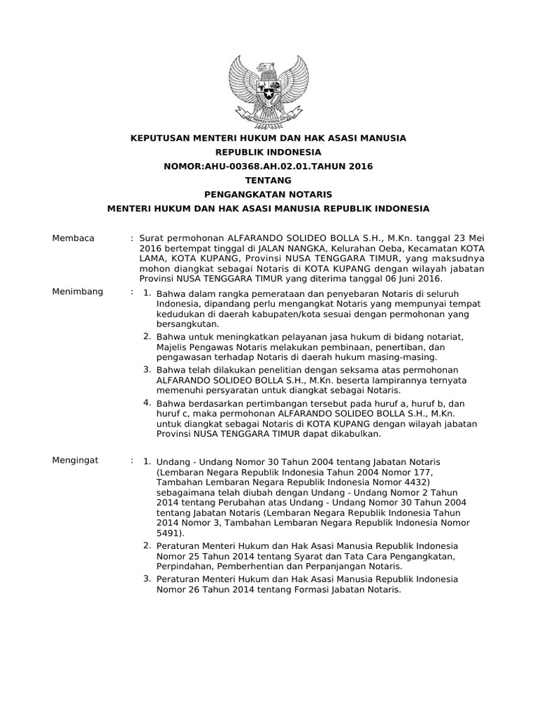 Surat Keputusan Pengangkatan Notaris | PDF