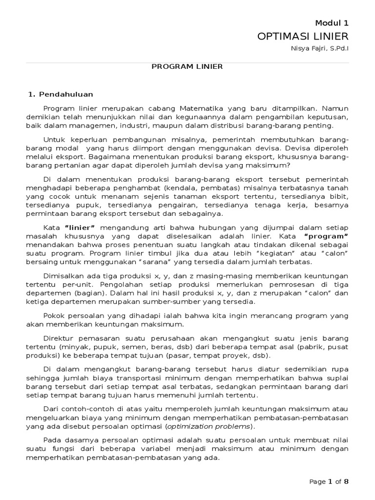 Modul 1-Optimasi Linier | PDF