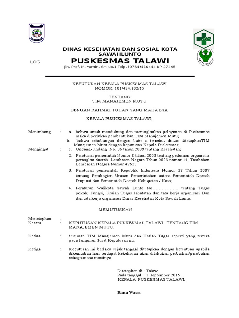 Contoh SK Tim Mutu | PDF