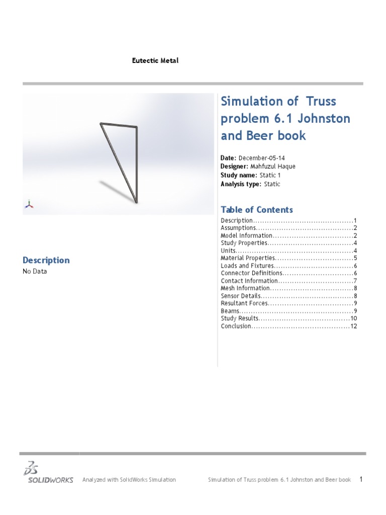 Eutectic Metal Truss Simulation Analysis | PDF | Truss | Elasticity (Physics)