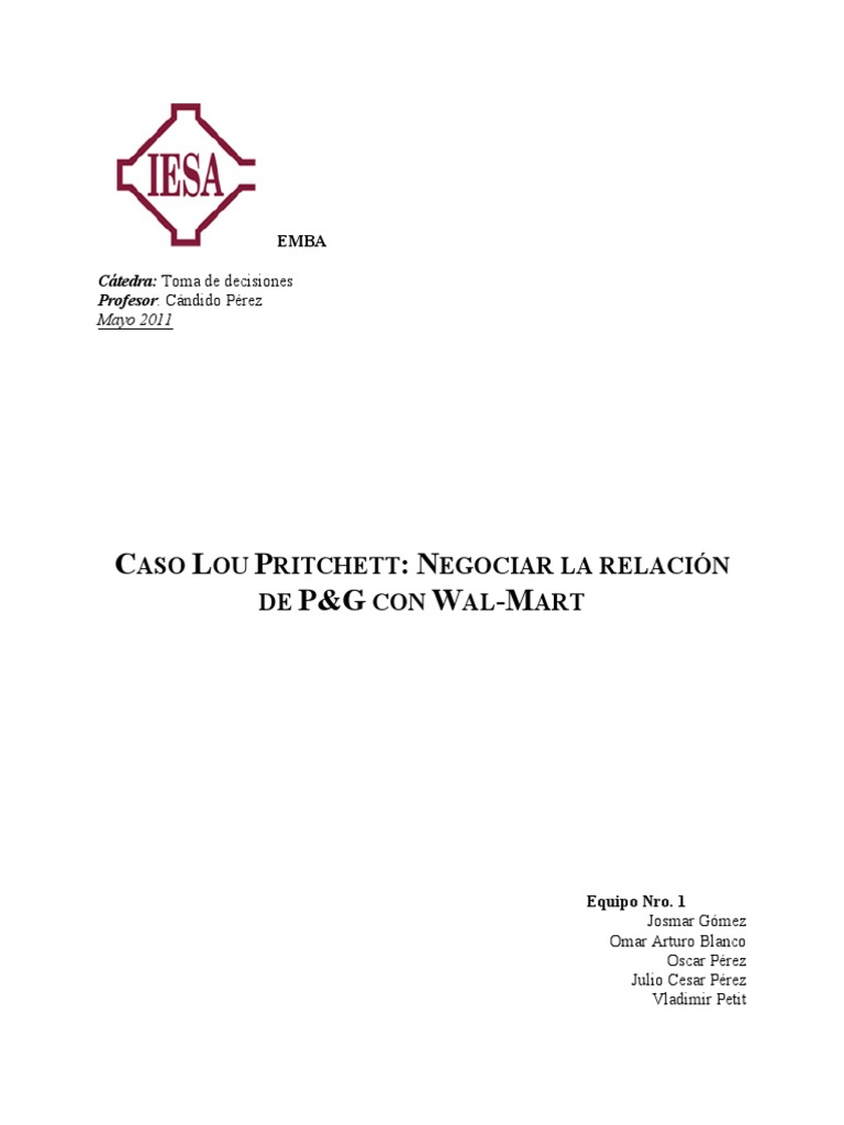 Informe Caso Lou Pritchett Equipo Nro. 1 26052011 | PDF | Walmart ...