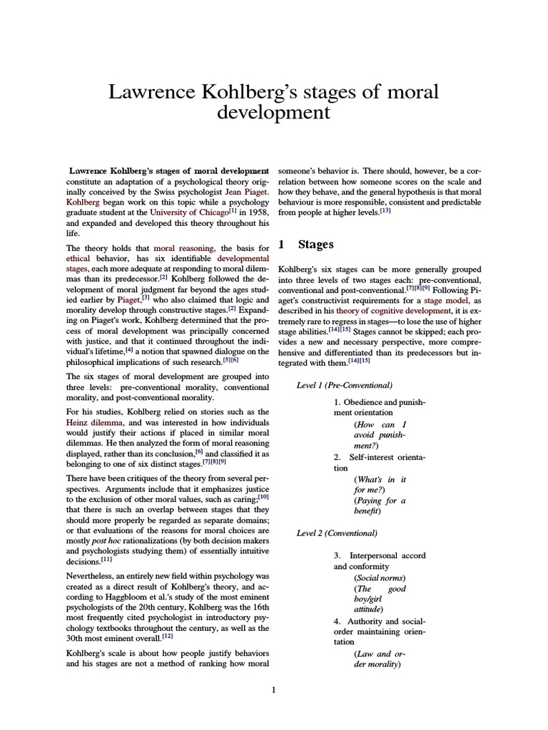 Lawrence Kohlberg's Stages of Moral Development | PDF | Philosophical ...