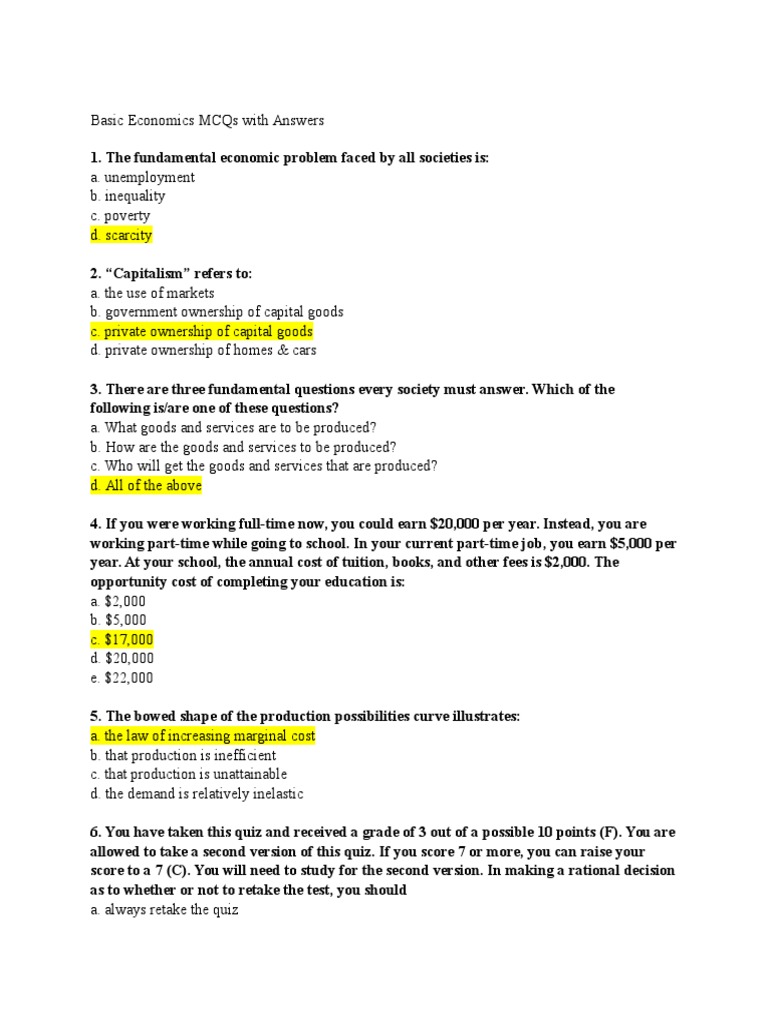Basic Economics MCQs With Answers | Demand | Monopoly