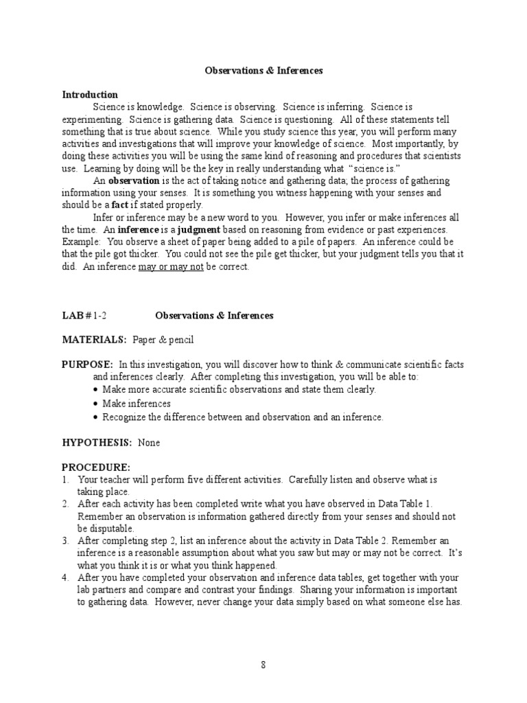 07 Observation & Inference Lab | PDF | Observation | Inference