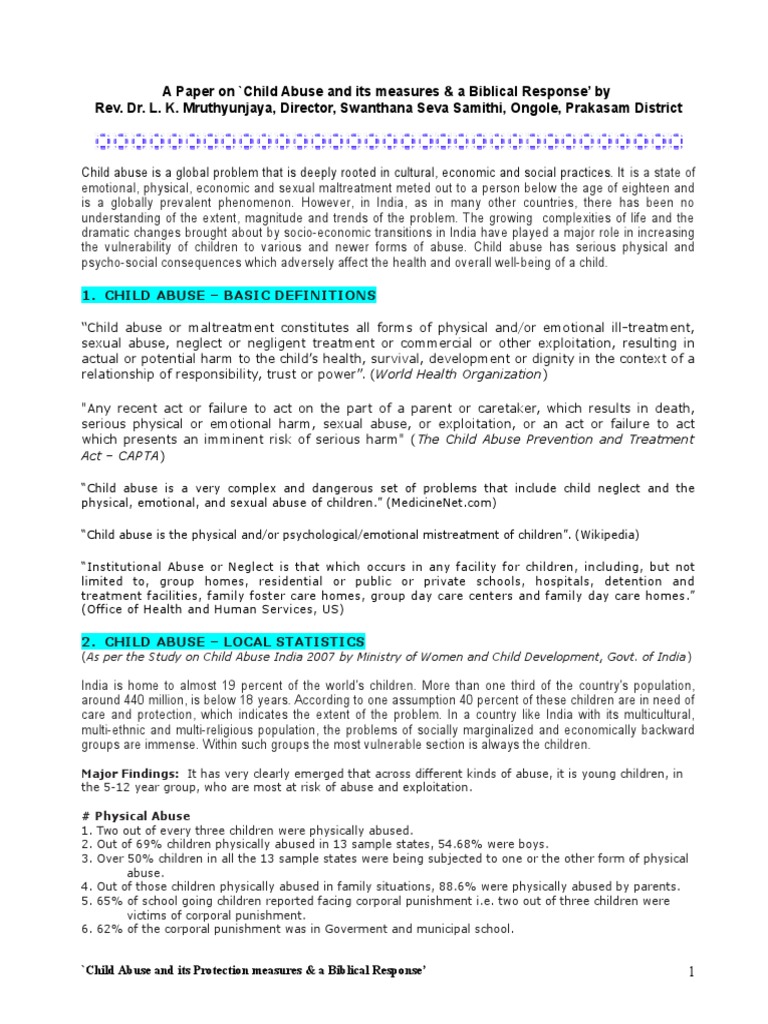 A Paper On Child Abuse | PDF | Child Neglect | Child Abuse