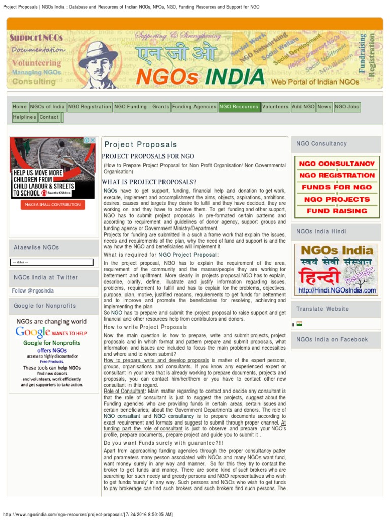 Project Proposals - NGOs India - Database and Resources of Indian NGOs ...