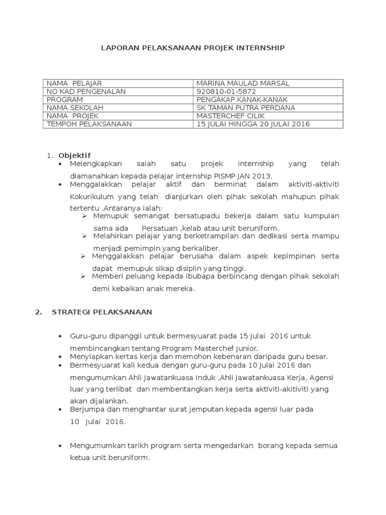 Laporan Pelaksanaan Projek Internship Pengakap | PDF