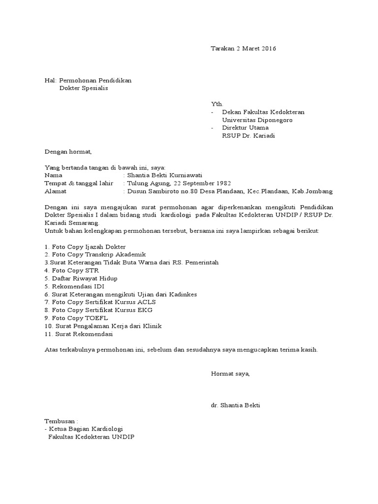 Contoh Surat Lamaran Ppds | PDF