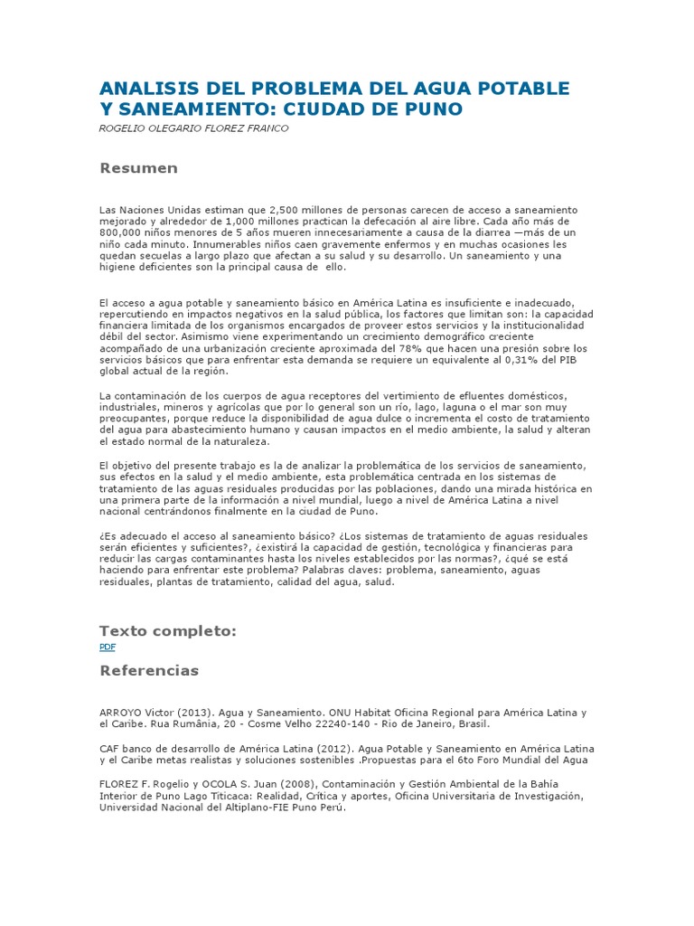 Analisis Del Problema Del Agua Potable y Saneamiento | PDF ...