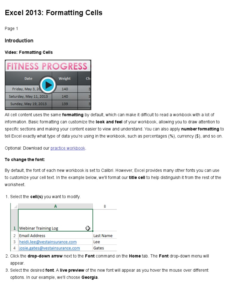 Excel 2013 Cell Formatting Guide | PDF | Microsoft Excel | Typefaces