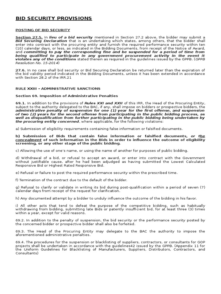 Bid Security Provisions | PDF | Government | Justice