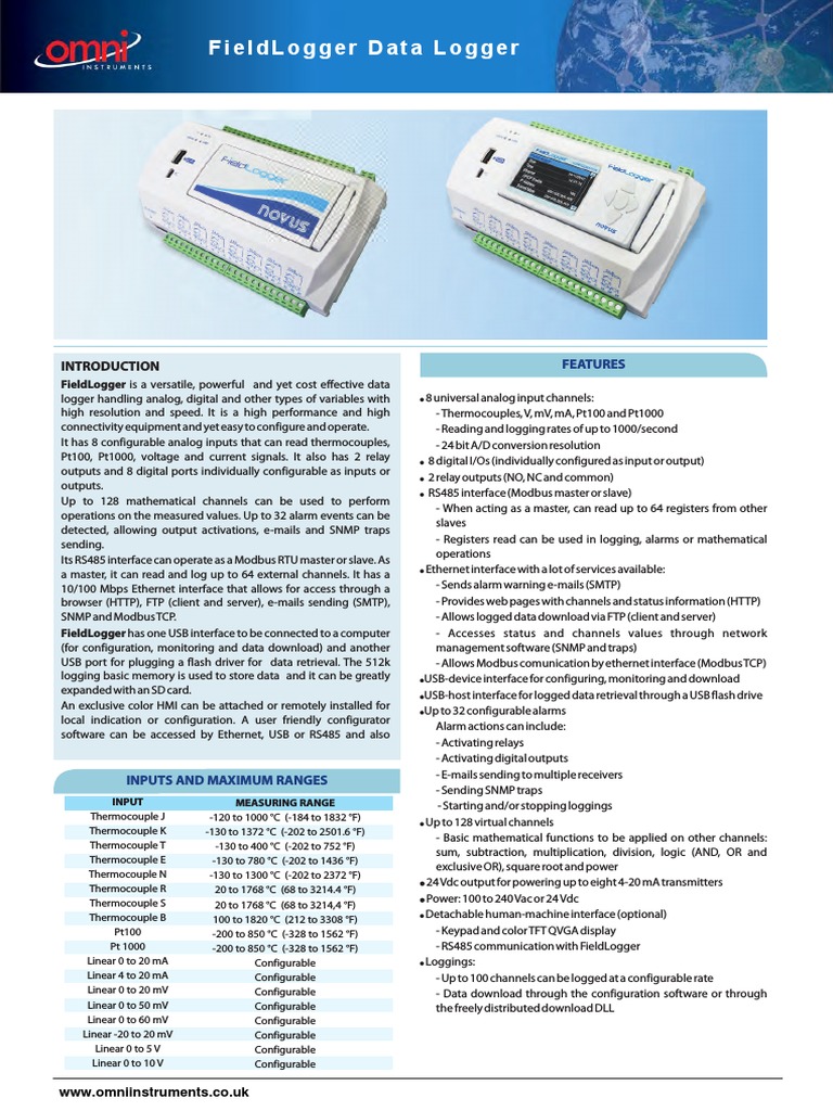 Novus Datataker Brochure | PDF | File Transfer Protocol | Usb