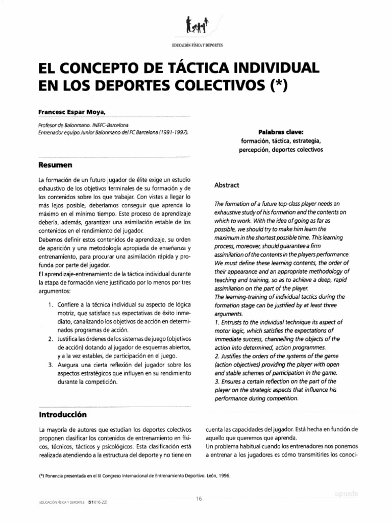 El Concepto de Táctica Individual en Los Deportes Colectivos. Xesco ...