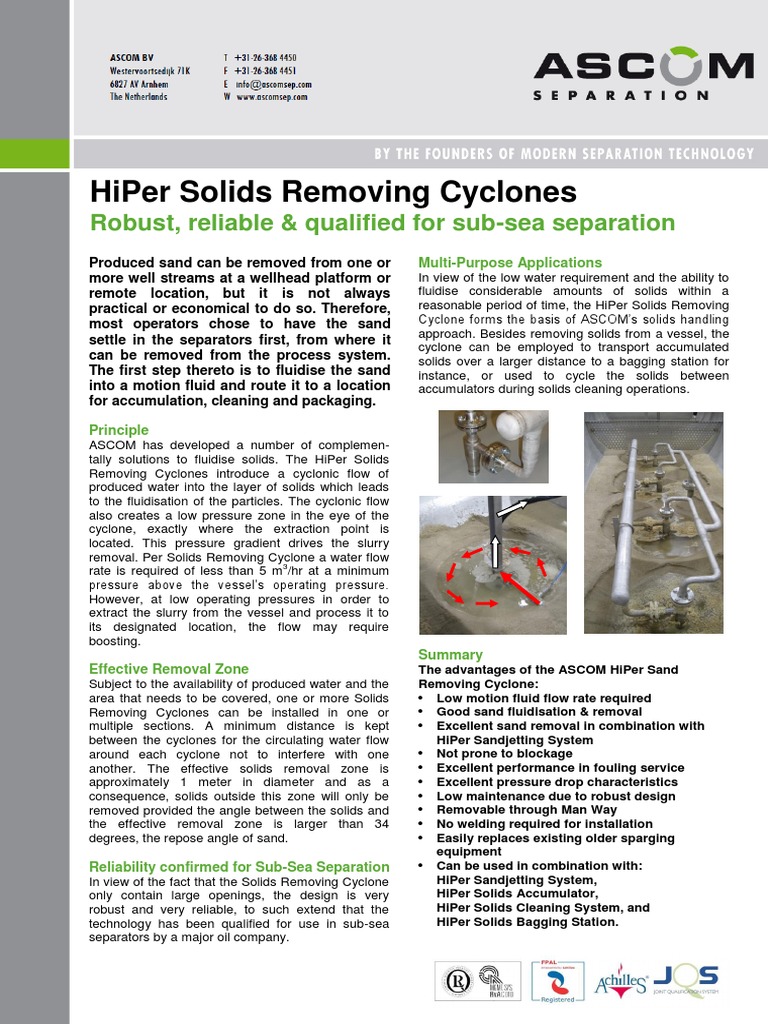 ASCOM HiPer Sand Removal Cyclone | PDF | Solid | Fluid Dynamics