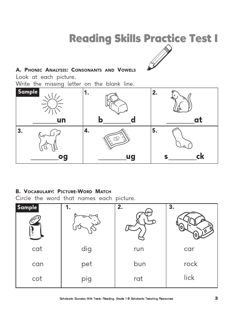 Reading Skills Practice Test 1: - Un - at B - D | PDF