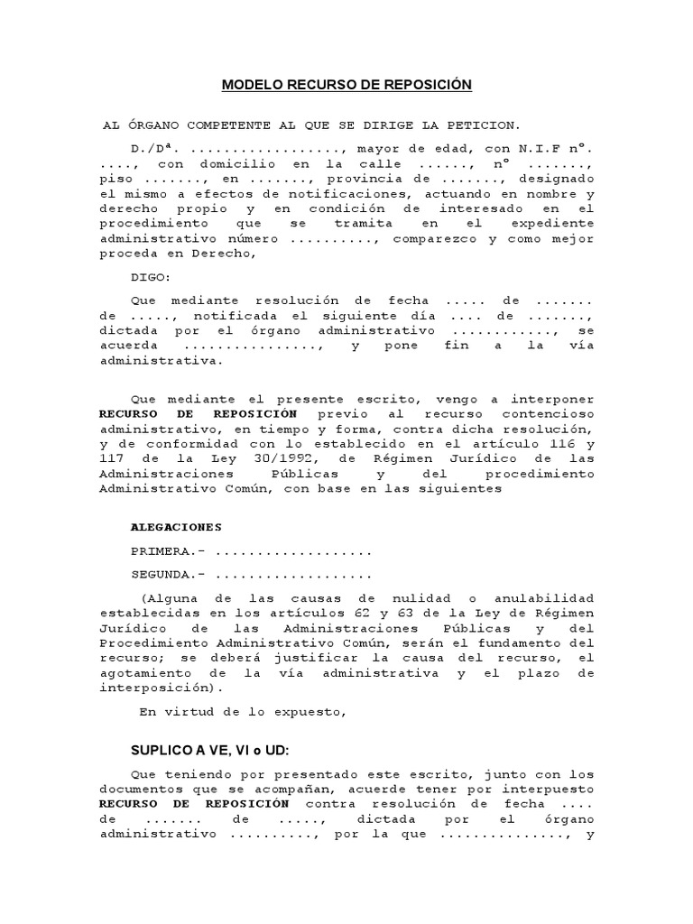 Modelo Recurso de Reposición | PDF