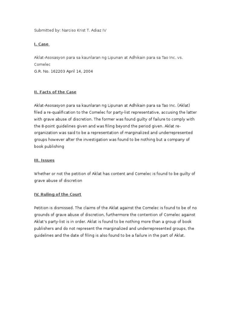 Aklat Vs Comelec ConstiLaw1 | PDF | Law
