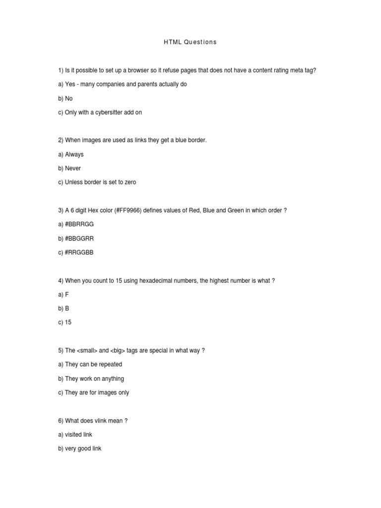 HTML Technical MCQ | PDF | Html Element | Html