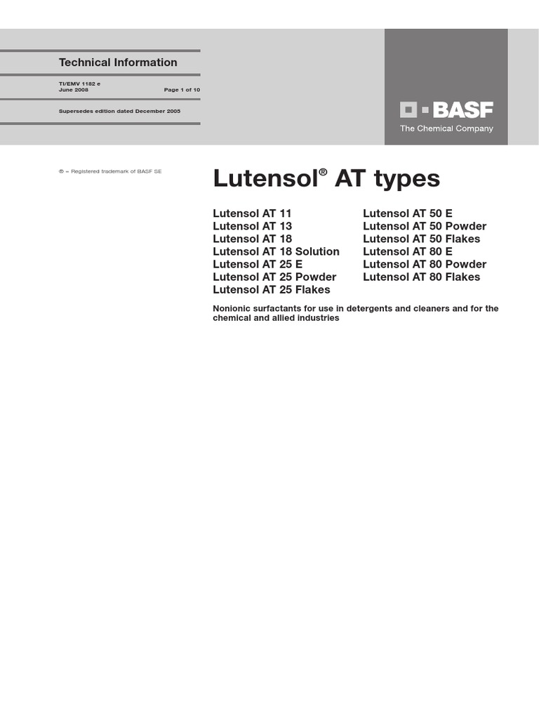 Lutensol at | PDF | Emulsion | Detergent