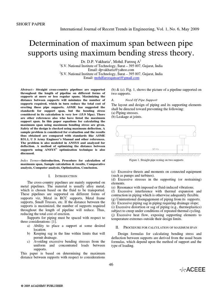 Determination of Maximum Span Between Pipe Supports PDF | PDF | Computers | Technology & Engineering