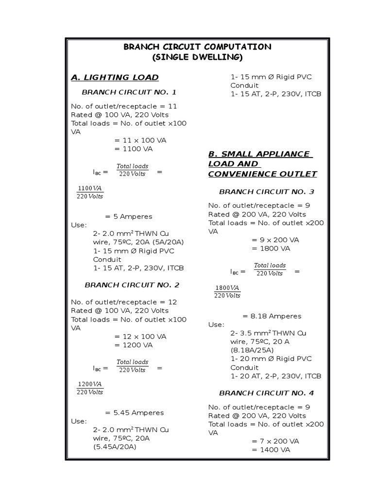 Branch Circuit Load Calculations | PDF | Electrical Wiring | Electrical ...