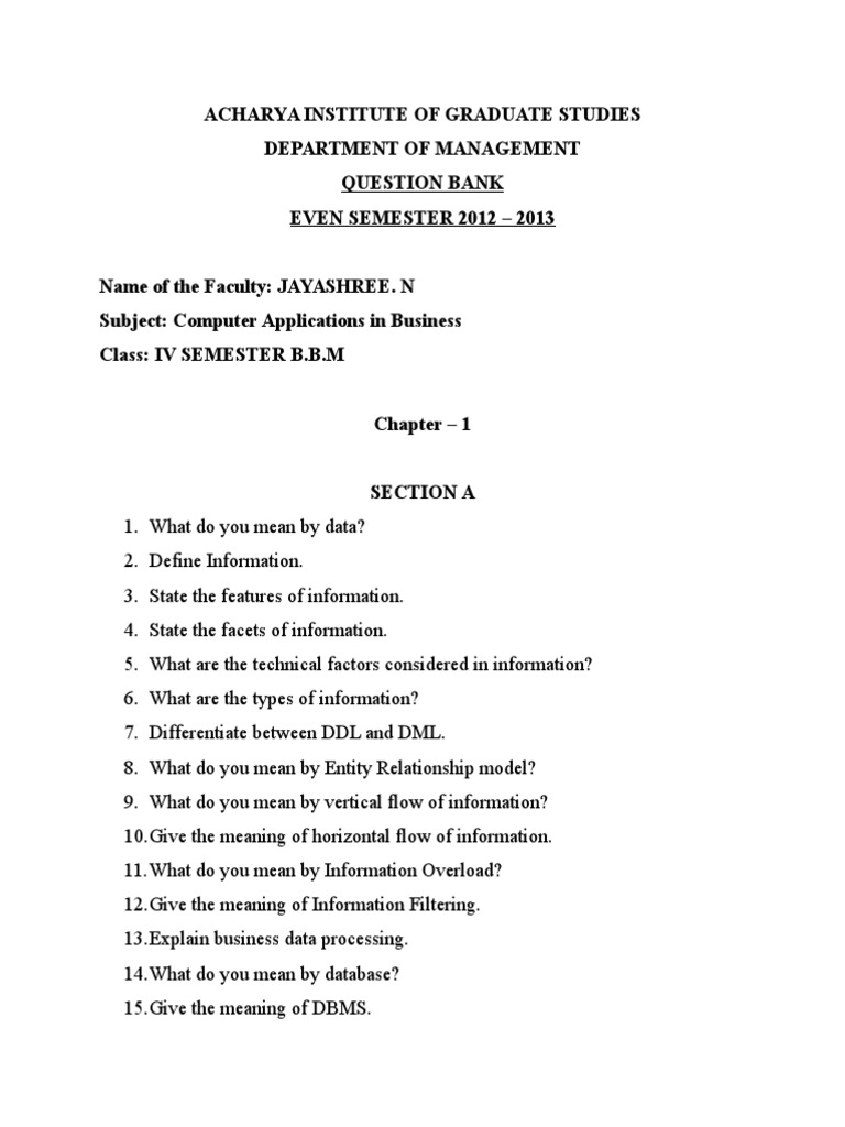 Question Bank On Computer Applications in Business | PDF | E Commerce ...