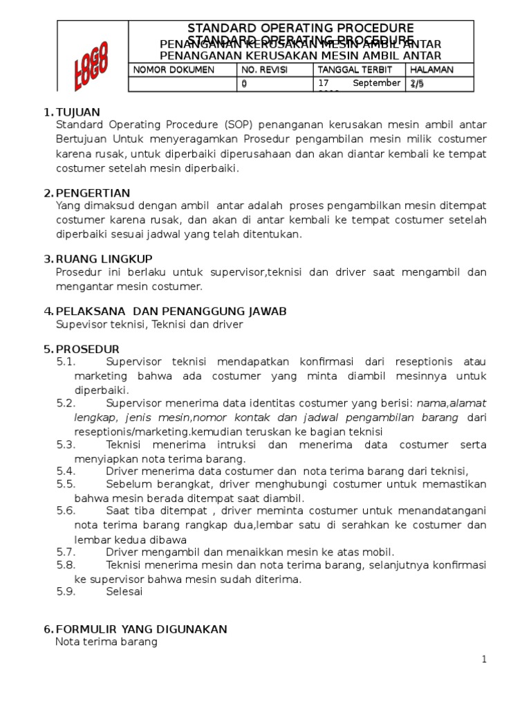 Sop Penanganan Kerusakan Mesin Ambil Antar | PDF