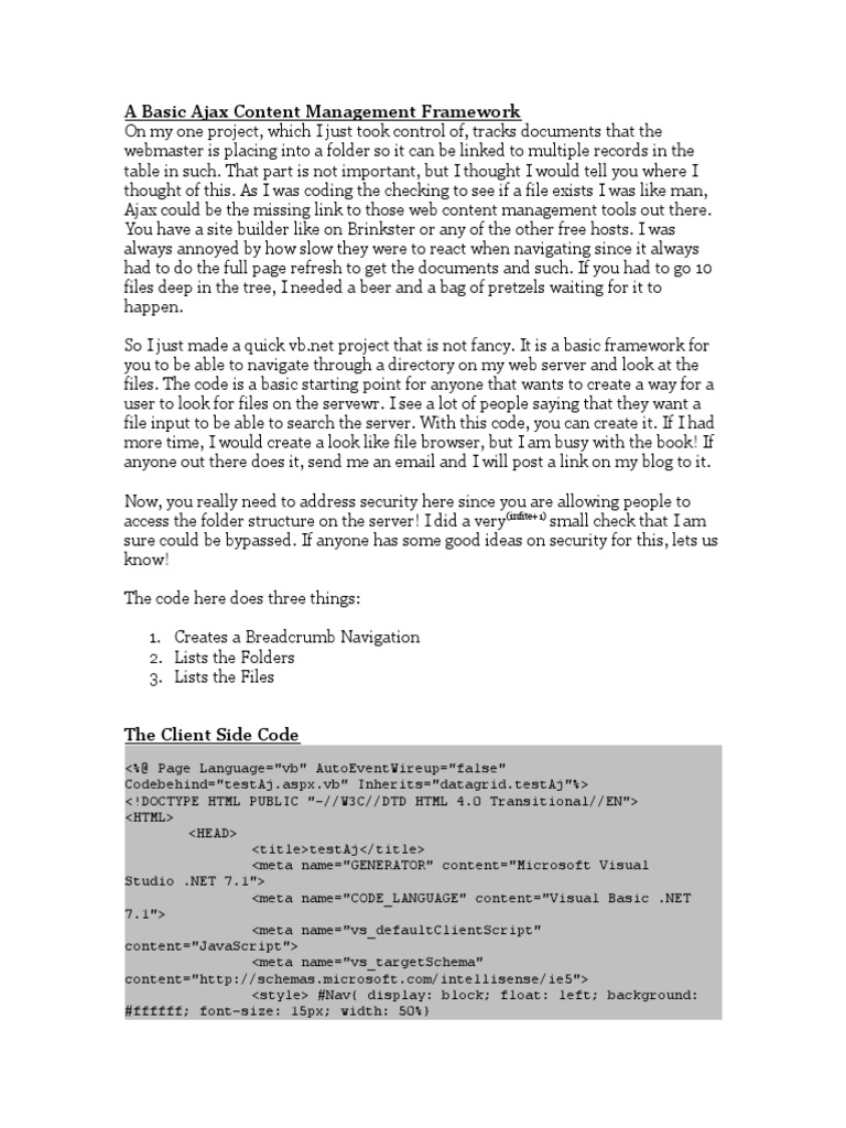 A Basic Ajax Content Management Framework Pdf Directory Computing Ajax Programming