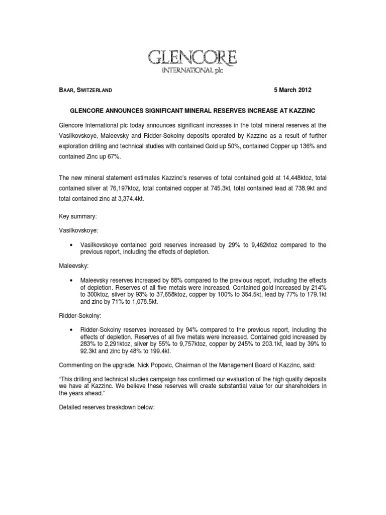 Glencore 2012 JORC Report | PDF | Glencore | Mining