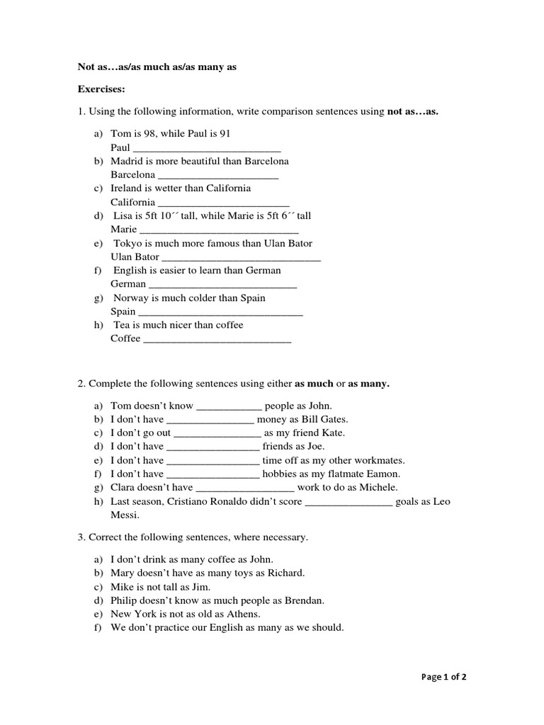 74 - Not As .... As, As Much As, As Many As PDF | PDF