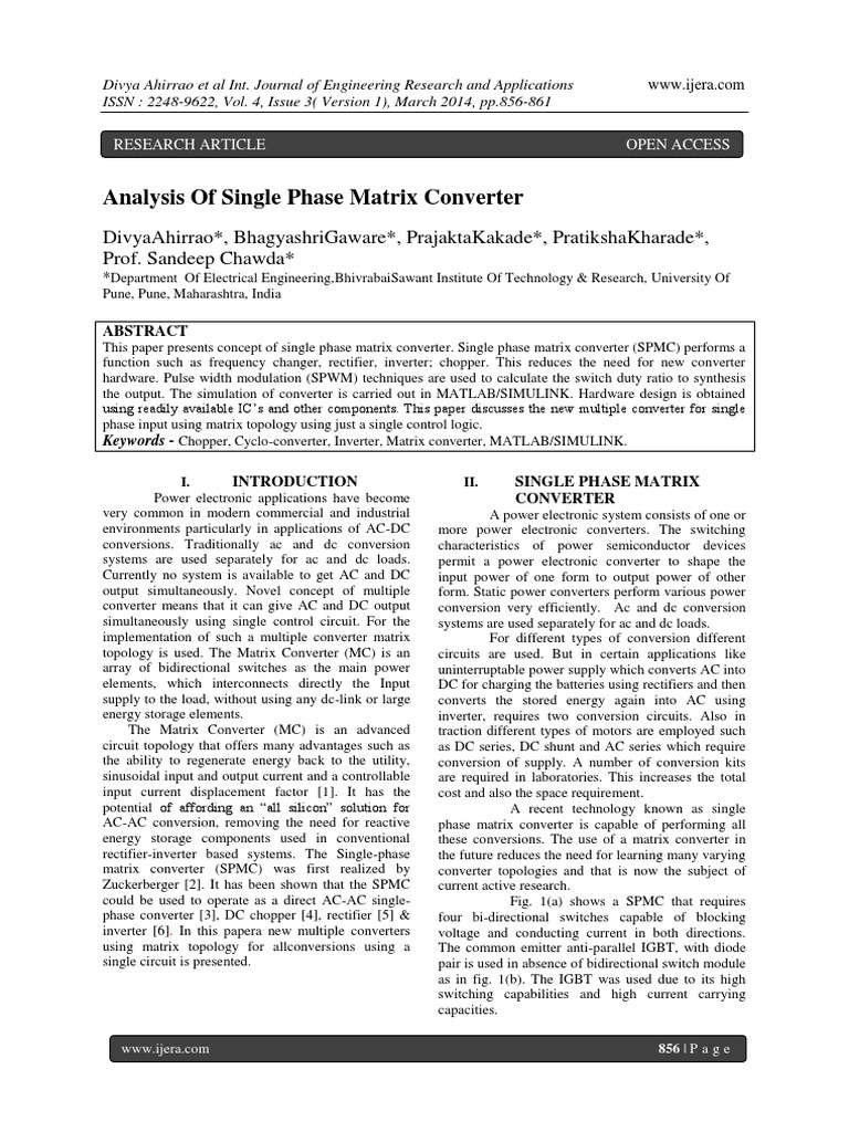 Analysis of Single Phase Matrix Converter | PDF | Technology & Engineering