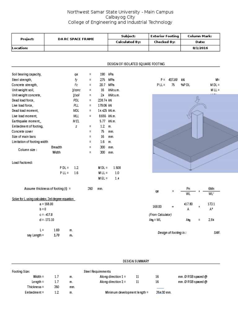 Footing - f1 - f2 - Da RC Structure | PDF | Concrete | Pressure