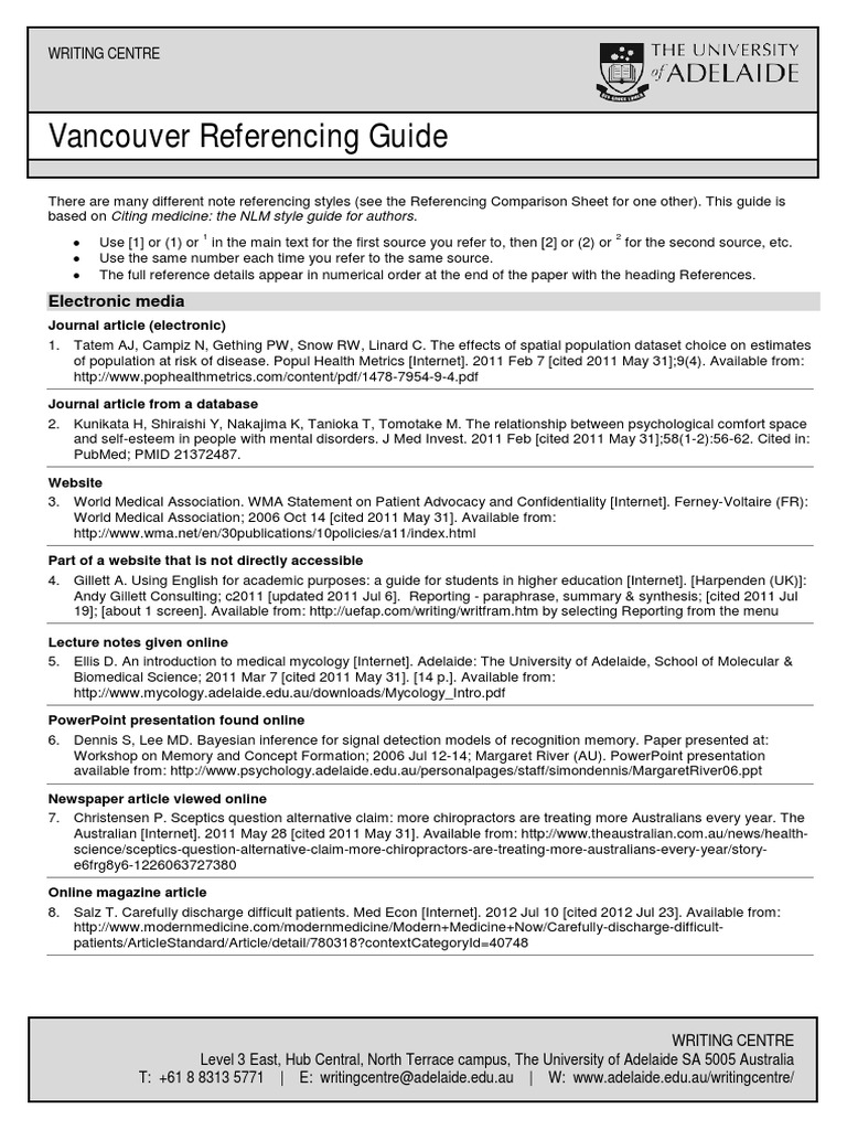 Vancouver Style Guide | PDF | Pub Med | Newspapers