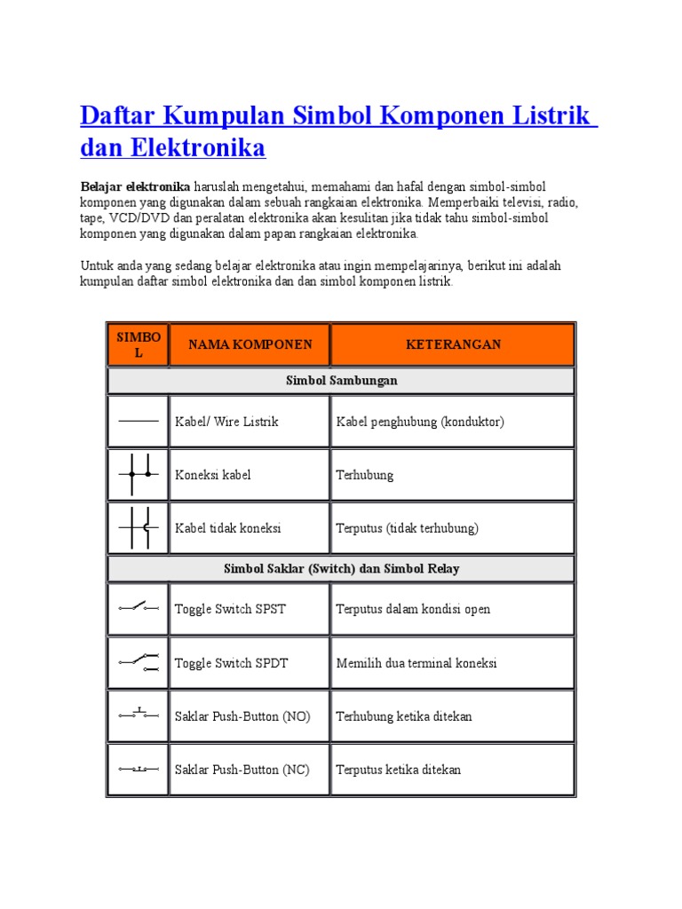 Kumpulan Simbol Komponen Listrik Dan Elektronika | PDF