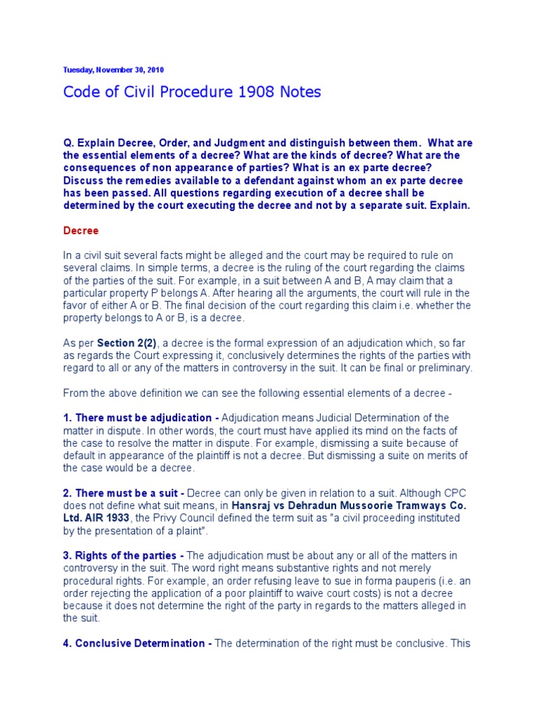 Notes CPC | Download Free PDF | Res Judicata | Decree