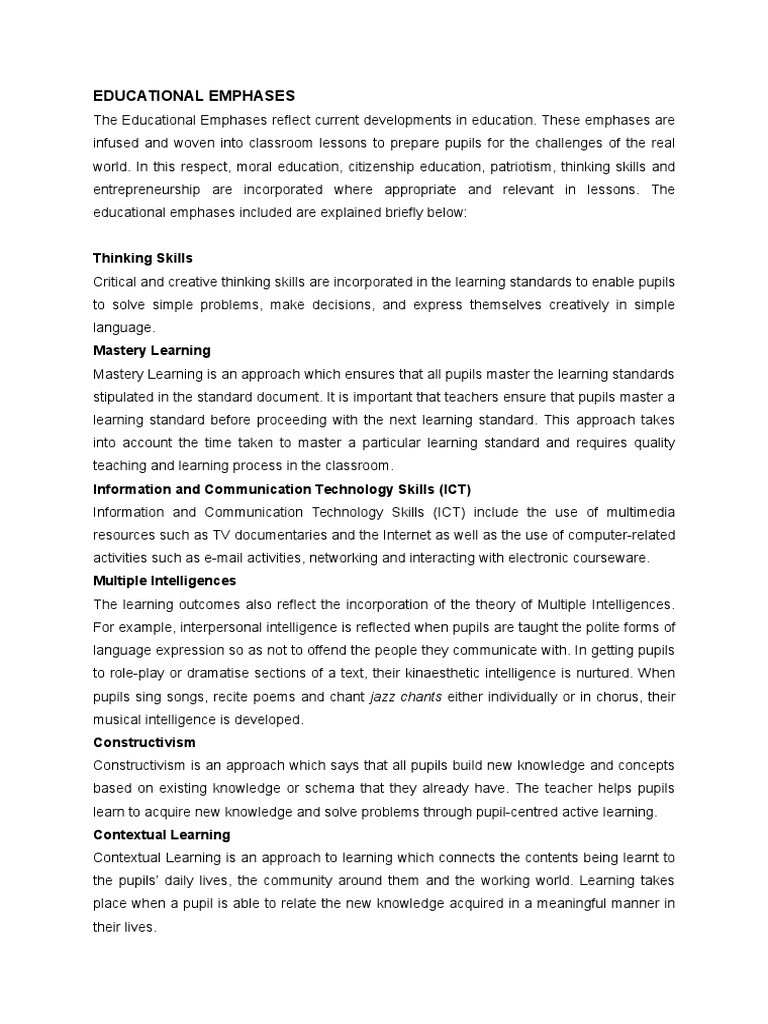 Educational Emphases KSSR | PDF | Educational Technology | Creativity