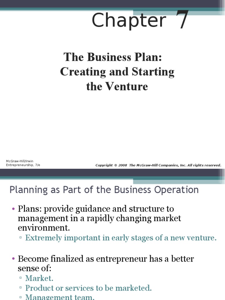 ENT7-The Business Plan - Creating and Starting The Venture | PDF ...